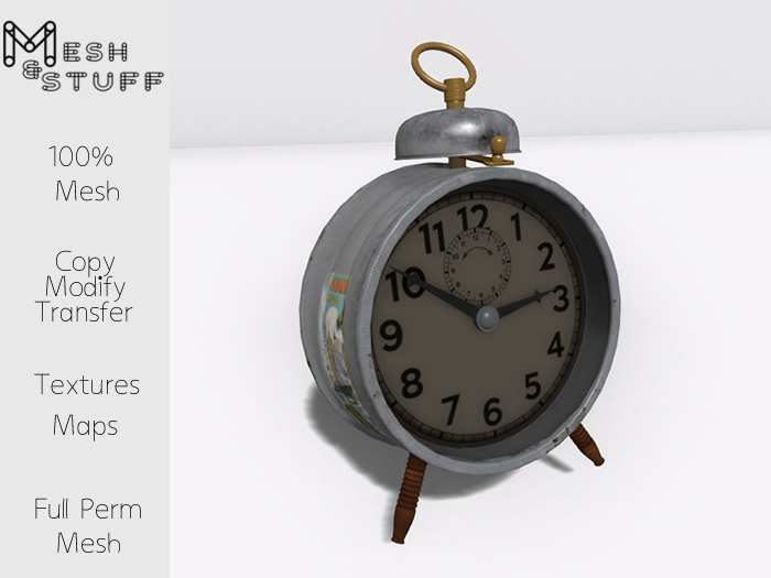Second Life Marketplace - M&S Vintage Alarm Clock Mesh Full Perm